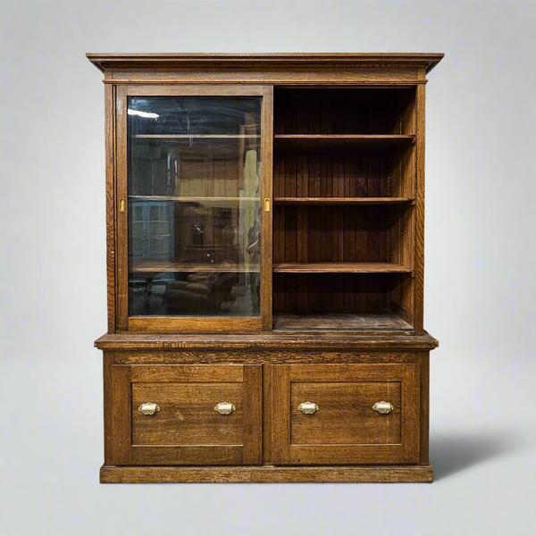 Antique Oak General Store Cabinet with Glass Sliding Doors – Miles ...